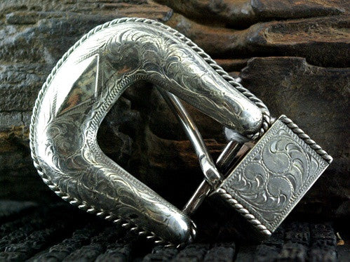Southwestern Sterling Silver Engraved Belt Buckle and Stay | CHURCHILL ...