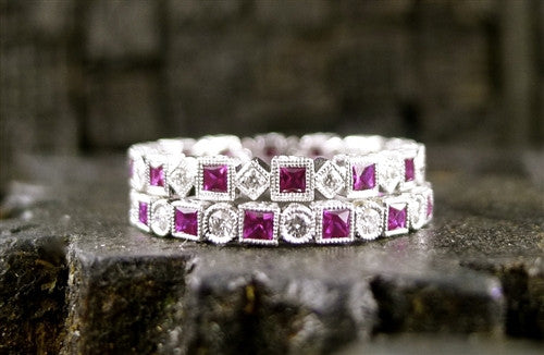 Aba 18K White Gold, Diamond and Ruby Eternity Band Rings | CHURCHILL in ...