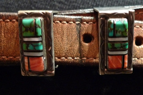 Southwestern Ranger Belt Buckle in Sterling Silver Spiny Coral and Tur ...